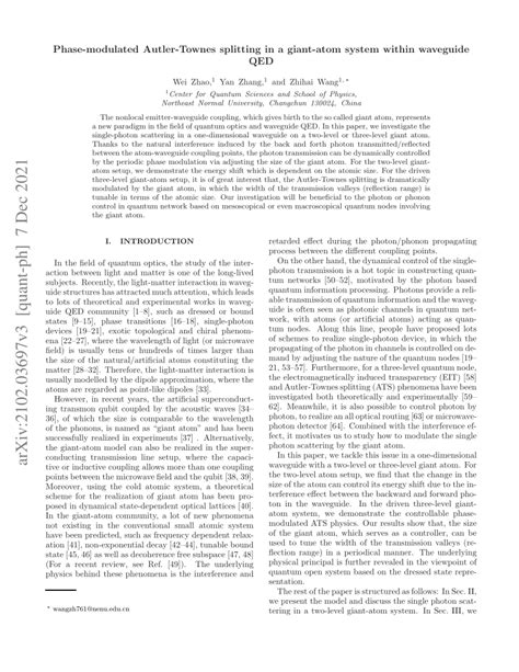 Pdf Phase Modulated Autler Townes Splitting In A Giant Atom System Within Waveguide Qed