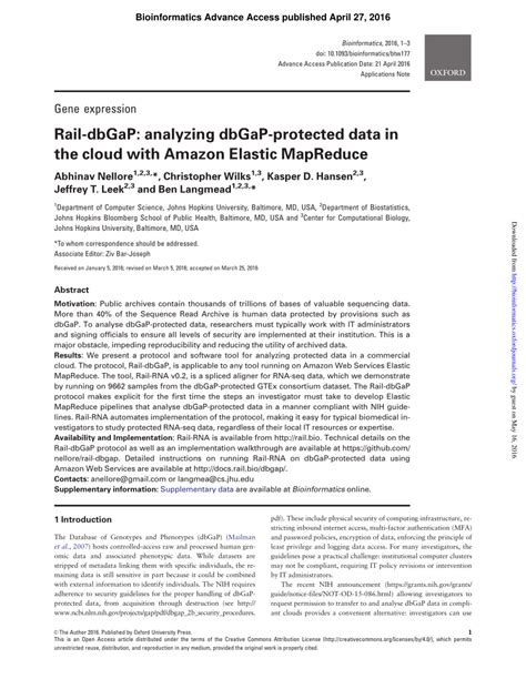 Pdf Rail Dbgap Analyzing Dbgap Protected Data In The Cloud With Amazon Elastic Mapreduce