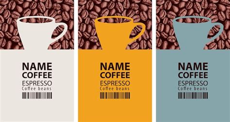 커피 콩 포장 라벨 세트 프리미엄 벡터