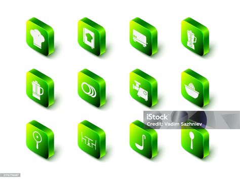 세트 요리책 토스터 믹서기 감귤류 과일 과즙 짜는기구 숟가락 주방 고기 분쇄기 국자 및 의자 아이콘이있는 나무 테이블 벡터 3차원 형태에 대한 스톡 벡터 아트 및 기타