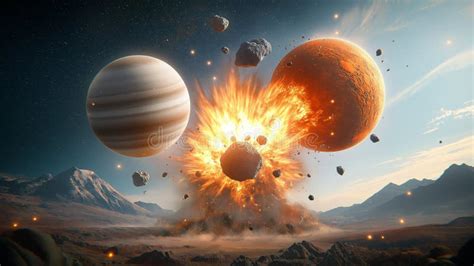 Stunning Illustration Of Three Planets Colliding Featuring Explosion