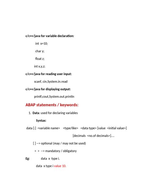 Abap Variable Declaration And Syntax Guide Pdf Parameter Computer