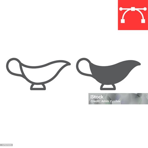 그레이비 보트 라인과 글리프 아이콘 부엌과 그릇 소스 보트 기호 벡터 그래픽 편집 스트로크 선형 아이콘 Eps 10 그레이비에