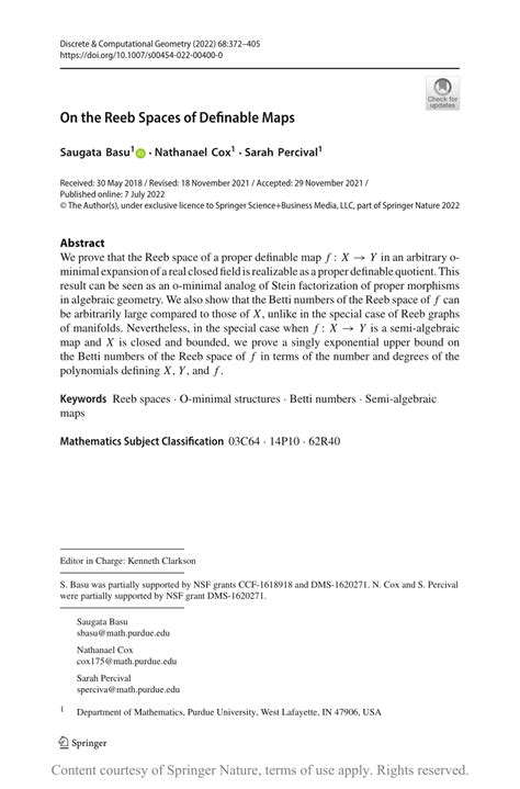 On The Reeb Spaces Of Definable Maps Request Pdf