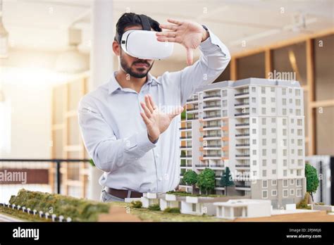 Architect Man And Virtual Reality Architecture Model Construction And Building With Future