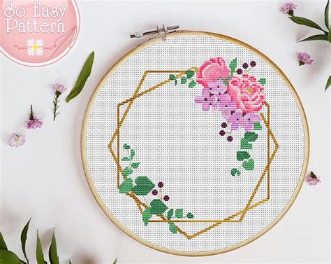 Floral Wreath Cross Stitch Pattern Pdf Flower Cross Stitch Modern Xstitch Chart Floral