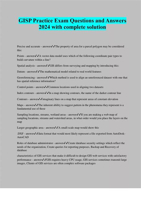 Gisp Practice Exam Questions And Answers 2024 With Complete Solution Gisp Geographic