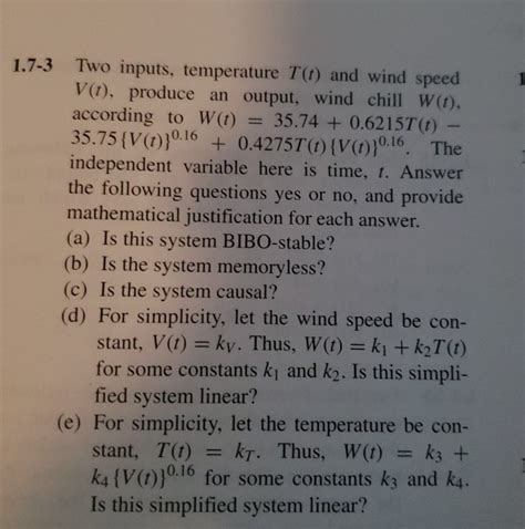 Solved 17 3 Two Inputs Temperature T1 And Wind Speed