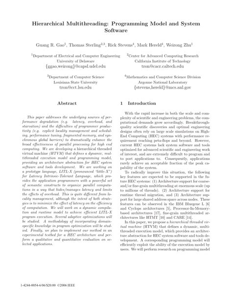 Pdf Hierarchical Multithreading Programming Model And System Software