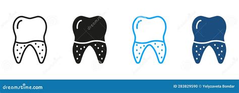 Dental Calculus Silhouette And Line Icons Set Defective Teeth Tartar Pictogram Dentistry Sign