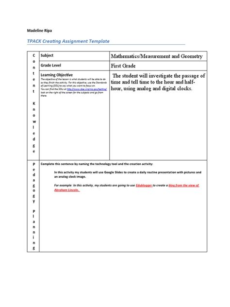 Tpack Template Creating Ripa Pdf Video Clock