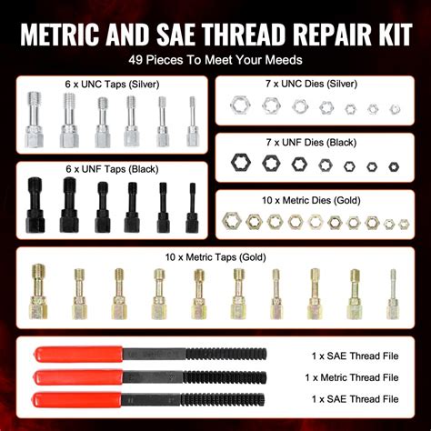 Vevor 49pcs Thread Chaser Set Unc Unf Metric Thread Restorer Tool Rethreading Vevor Au
