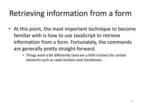Ppt Javascript Ii Retrieving Information From A Form Variables And Data