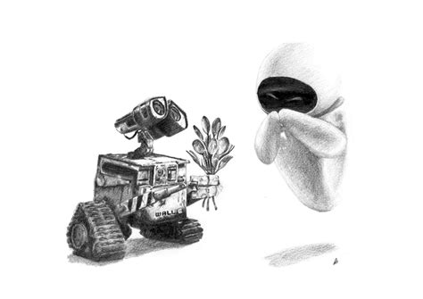 Wall E And Eve Pencil Drawing Etsy