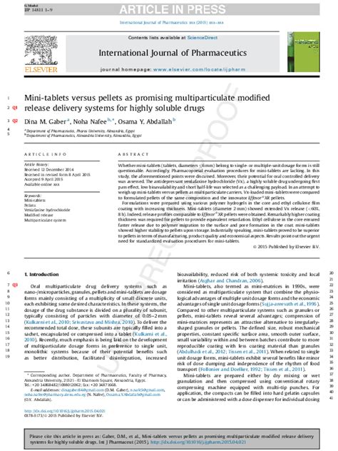 Pdf Mini Tablets Versus Pellets As Promising Multiparticulate Modified Release Delivery