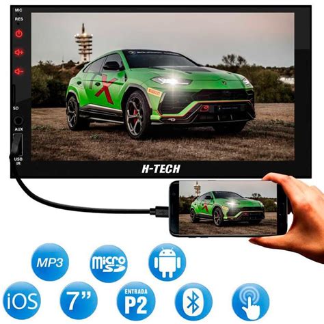 Central Multimidia Mp5 7 H Tech Usb Bluetooth Espelhamento Via Cabo Usb Para Android E Ios Tela