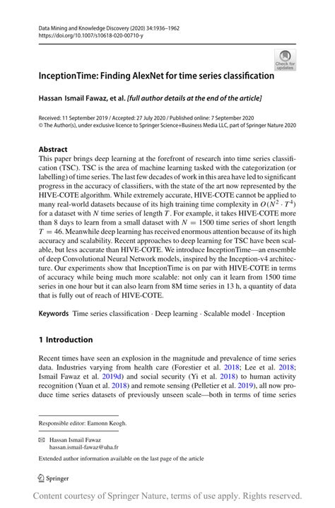 Inceptiontime Finding Alexnet For Time Series Classification Request Pdf