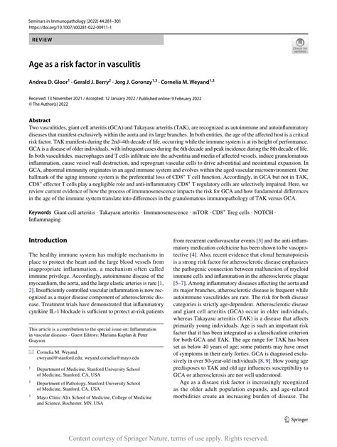 Pdf Age As A Risk Factor In Vasculitis