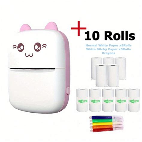 Mini Thermal Inkless Printer With 10rolls Papers Portable Wireless Smart Pink Printer For Photos