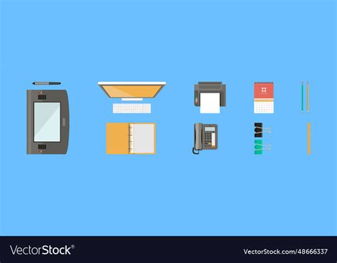 Office Object And Business Workflow Items On Blue Vector Image