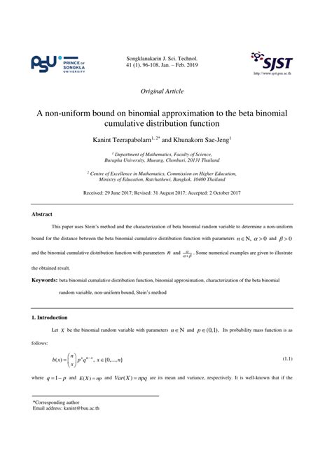 Pdf A Non Uniform Bound On Binomial Approximation To The Beta