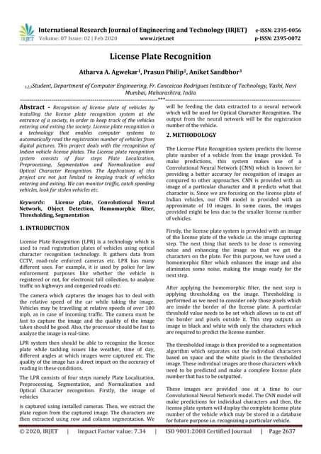 Irjet License Plate Recognition Pdf