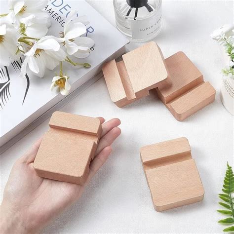 4 Supports De Téléphone Portable En Bois 8x6x2 Cm Supports De