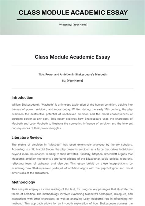 Free Class Module Academic Essay Template To Edit Online