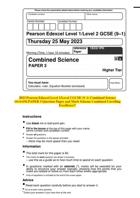 2023 Pearson Edexcel Level 1level 2 Gcse 91 Combined Science 1sc0