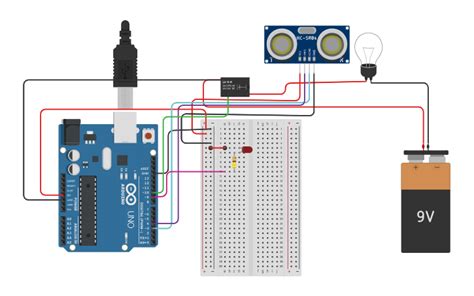 Circuit Design Relay Con Sensor Ultrasonico Tinkercad