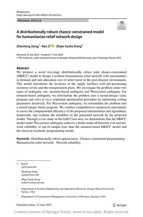 A Distributionally Robust Chance Constrained Model For Humanitarian Relief Network Design