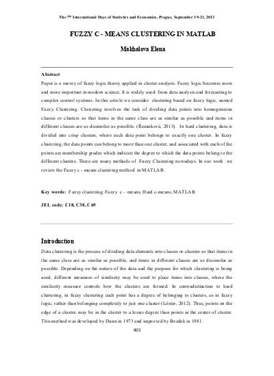FUZZY C MEANS CLUSTERING IN MATLAB