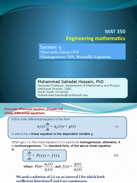 Engineering Mathematics Lecture 3 Pdf Ordinary Differential