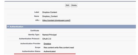 Salesforce Integration To Dropbox Using Named Credentials