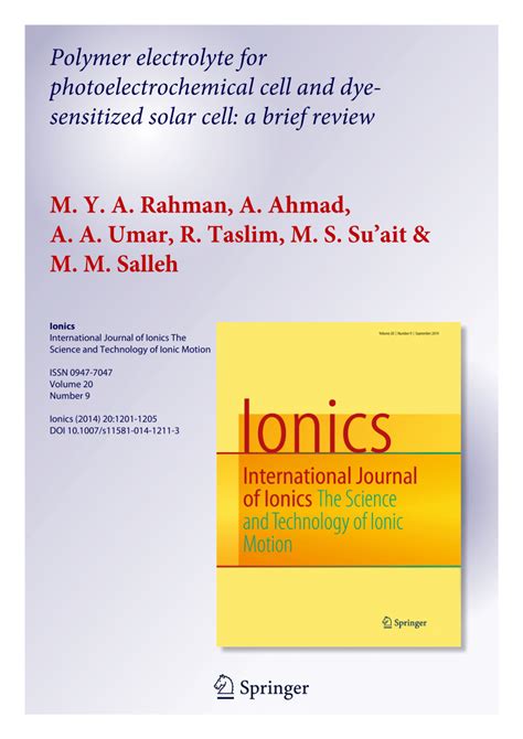 Pdf Cheminform Abstract Polymer Electrolyte For Photoelectrochemical