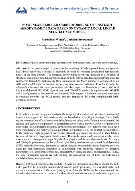 PDF Nonlinear Reduced Order Modeling Of Unsteady Aerodynamic Loads Based On Dynamic Local