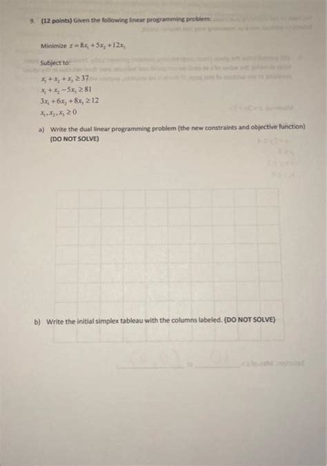 Solved 9 12 Points Given The Following Linear Programming