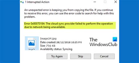 Error 0x80070184 Cloud Sync Provider Failed To Perform The Operation