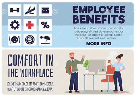 Employee Benefits Concept Web Banners Set Flat Vector Illustration