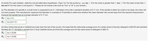 Solved Points For Each Situation State The Null And Chegg Com