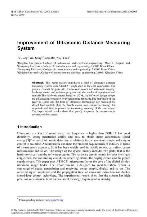 Pdf Improvement Of Ultrasonic Distance Measuring System Dokumentips