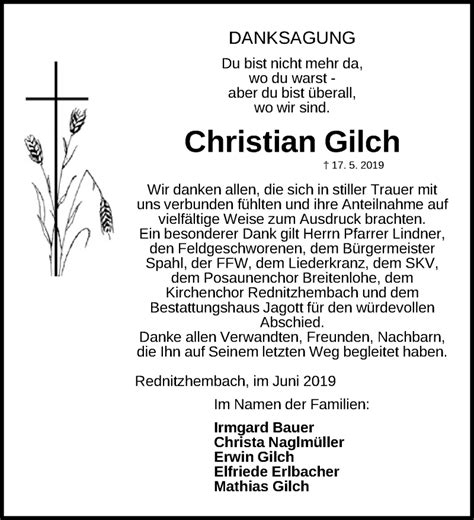 Traueranzeigen Von Christian Gilch Trauernnde