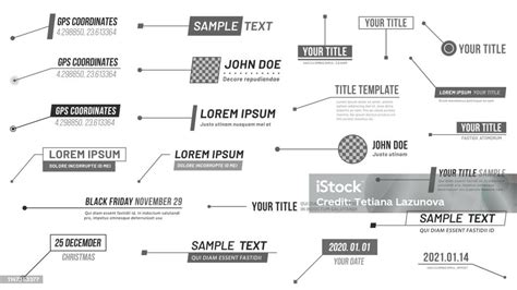 설명선 제목 배너입니다 디지털 정보 라벨 콜아웃 바 라벨 및 최소 하단 세 번째 템플릿 레이아웃 벡터 일러스트 레이 션 세트