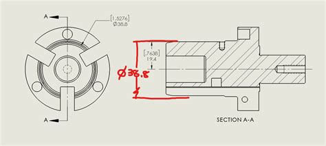 Dimension Full Diameter In A Section View Where Other Side Of Diameter Is Cut Away R Solidworks