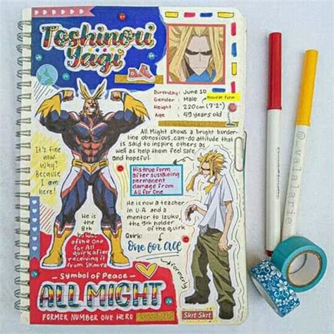 A Notebook With An Anime Character Drawn On It Next To Some Markers And