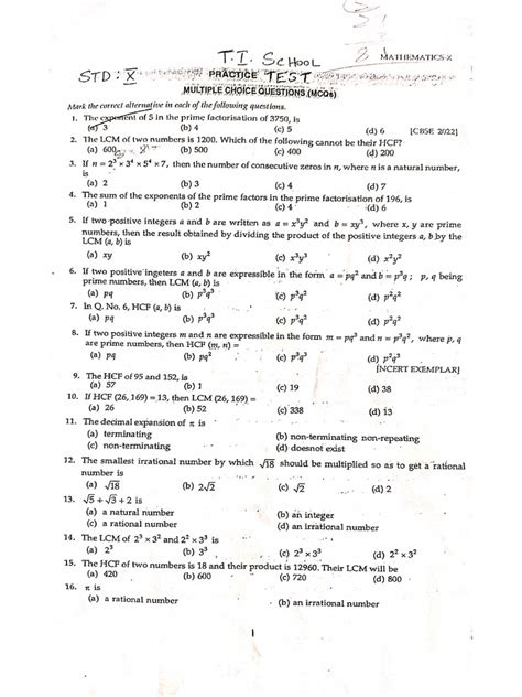 Real Numbers Mcqs Pdf