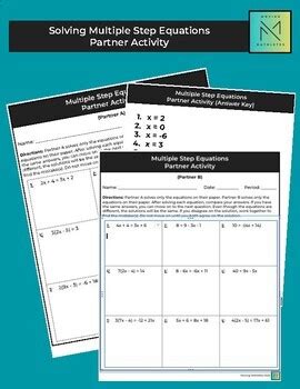 Solving Multiple Step Equations Partner Activity By Moving Mathletes