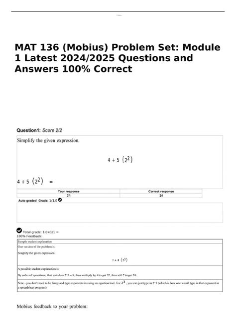 MAT Mobius Problem Set Module Latest Questions And Answers Correct MAT