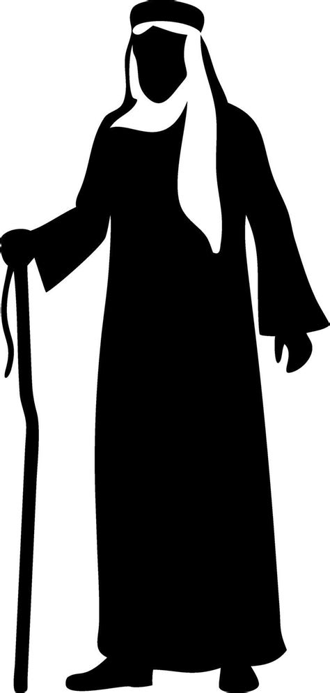 Silhouette Of Middle Eastern Man With Staff Traditional Attire Cultural