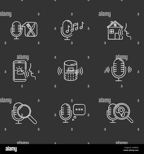 Voice Control System Chalk Icons Set Sound Requests Idea Different Microphones Music